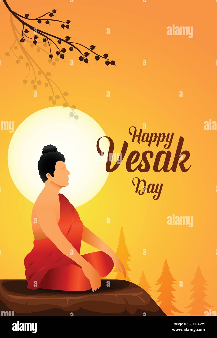 Happy Vesak Day, Buddha Purnima wishes greetings buddha with nature. Can be used for poster ...