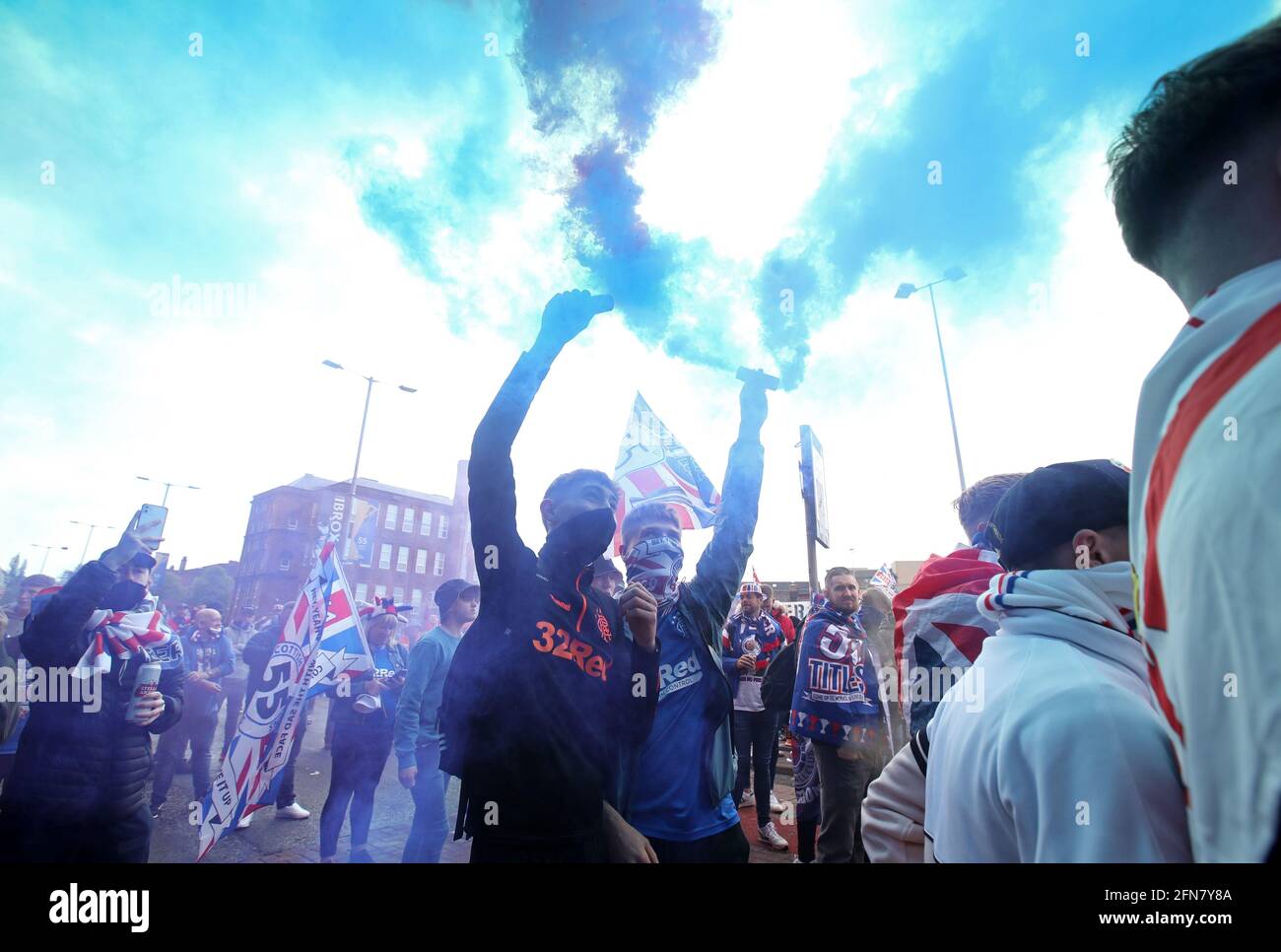 Rangers fans outside the stadium before the Scottish Premiership match ...