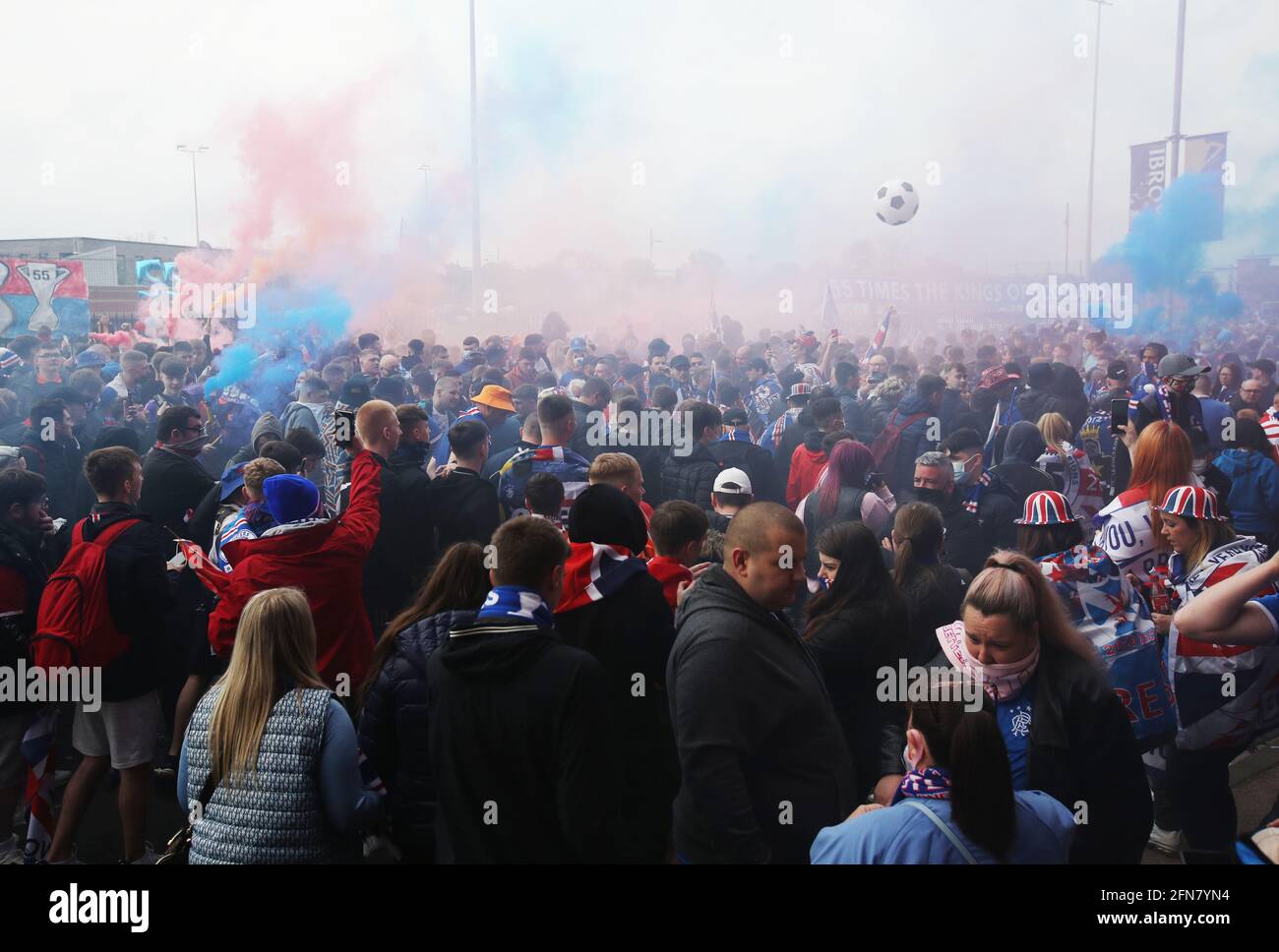 Rangers fans gather outside the stadium before the Scottish Premiership ...