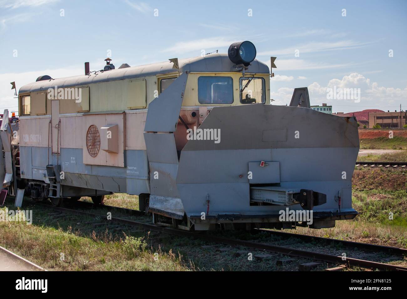 Arkalyk, Kazakhstan - May 15, 2012: Soviet vintage snow plow rail ...