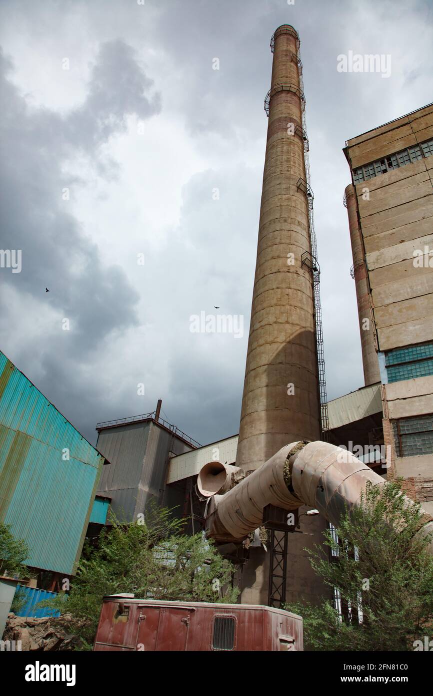 Temirtau,Kazakhstan:Old outdated Soviet cement plant concrete smoking ...