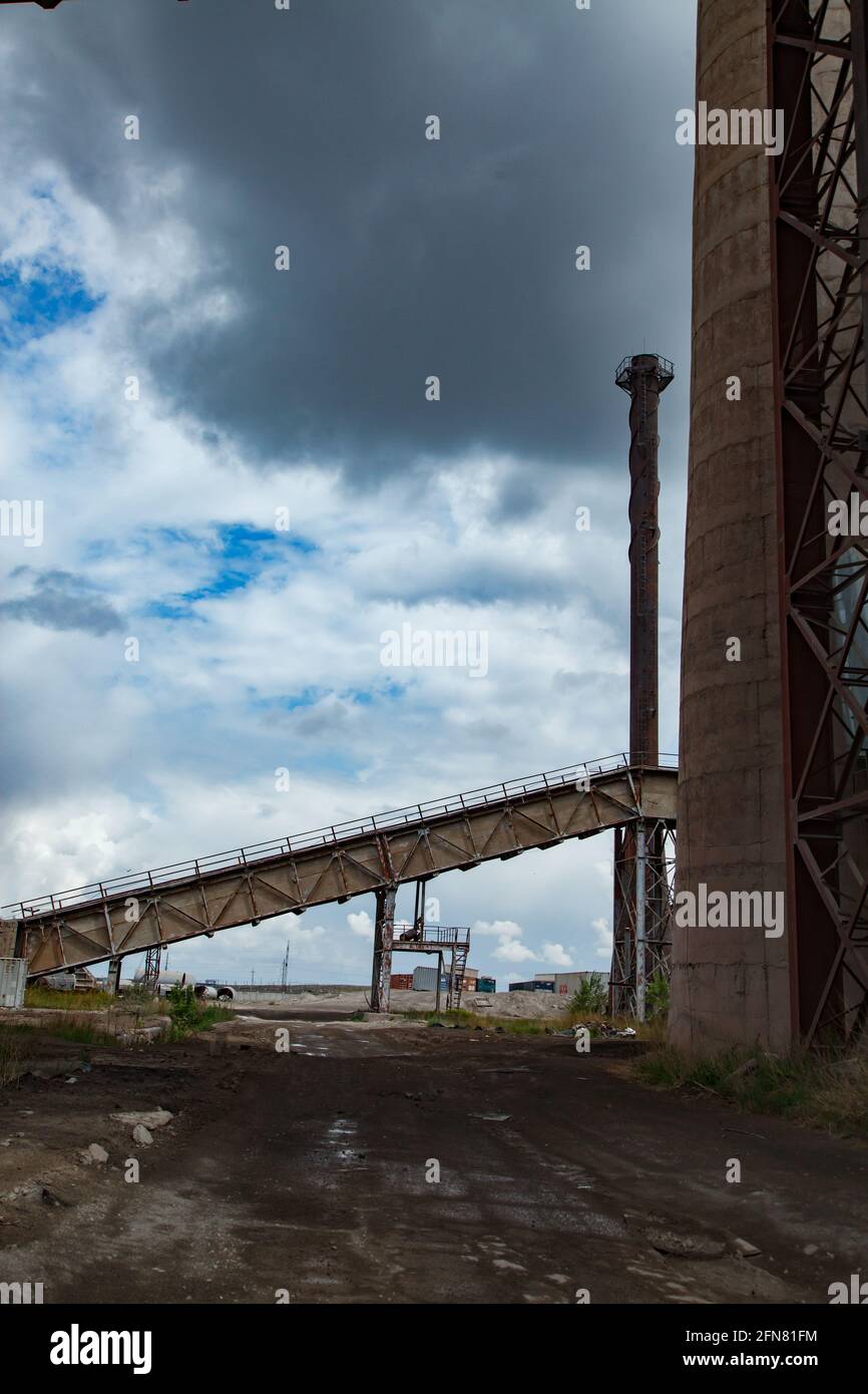Temirtau, Kazakhstan: View on old outdated Soviet cement plant smoke ...