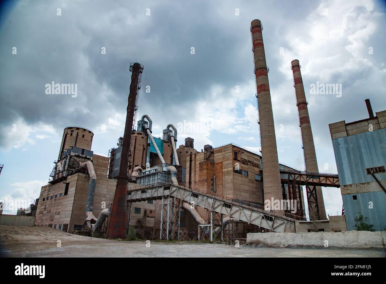 Temirtau, Kazakhstan - June 09, 2012: Panorama of old Soviet cement ...