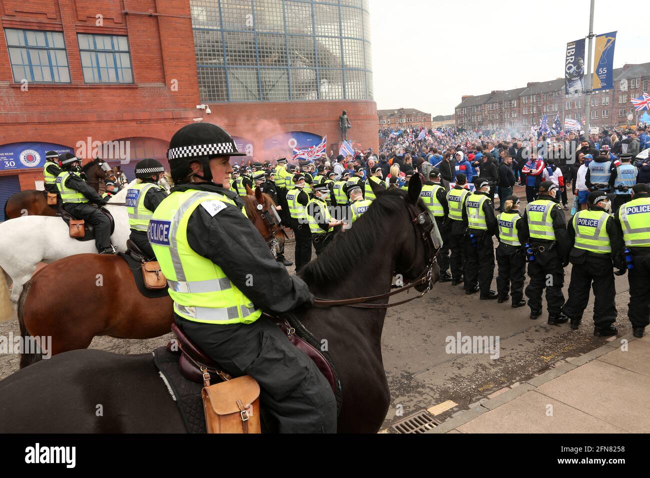 Police and Rangers fans outside the ground before the Scottish ...