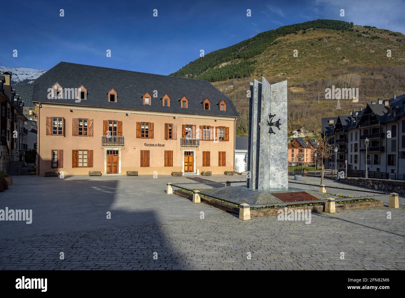 Aranese language Monument and Conselh Generau d'Aran building, in ...