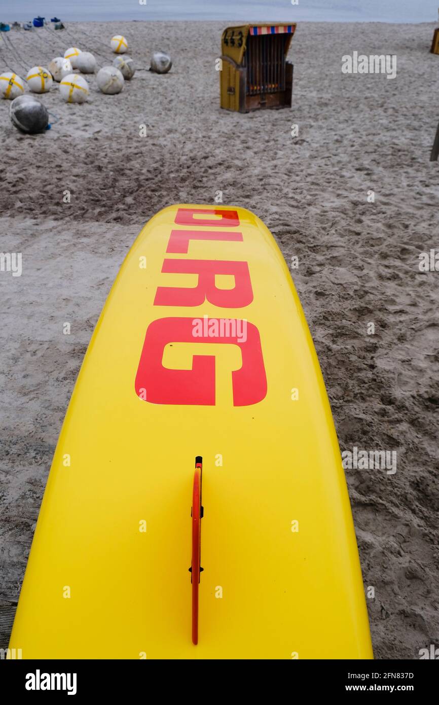 15 May 2021, Schleswig-Holstein, Eckernförde: The DLRG logo can be read ...