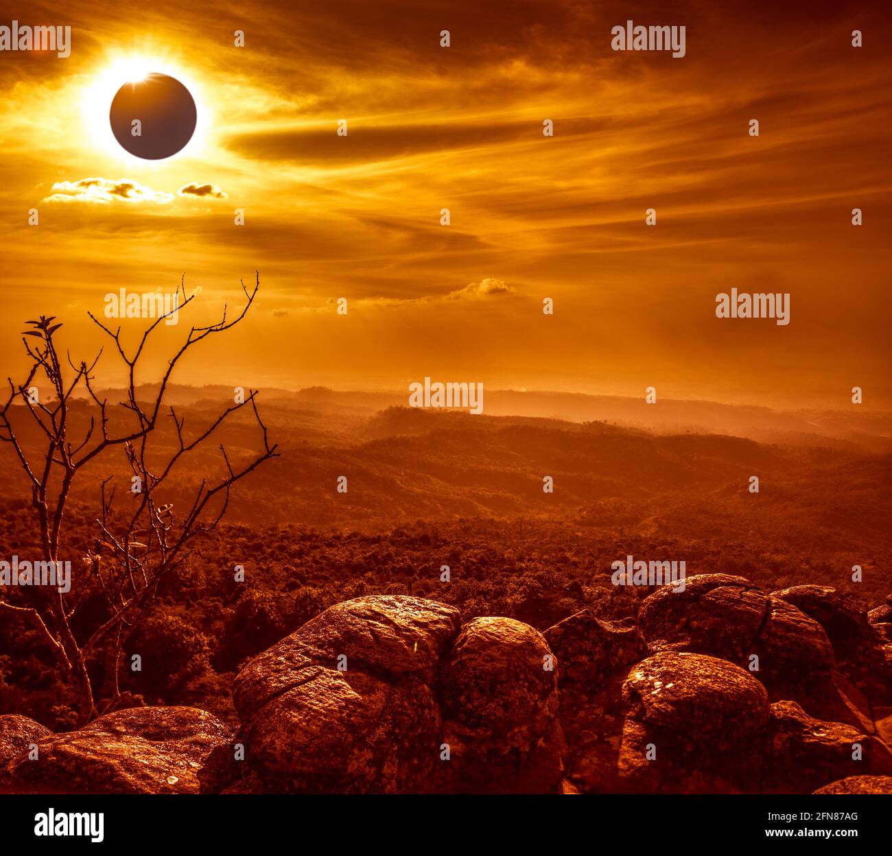 Amazing scientific natural phenomenon. The Moon covering the Sun. Total ...