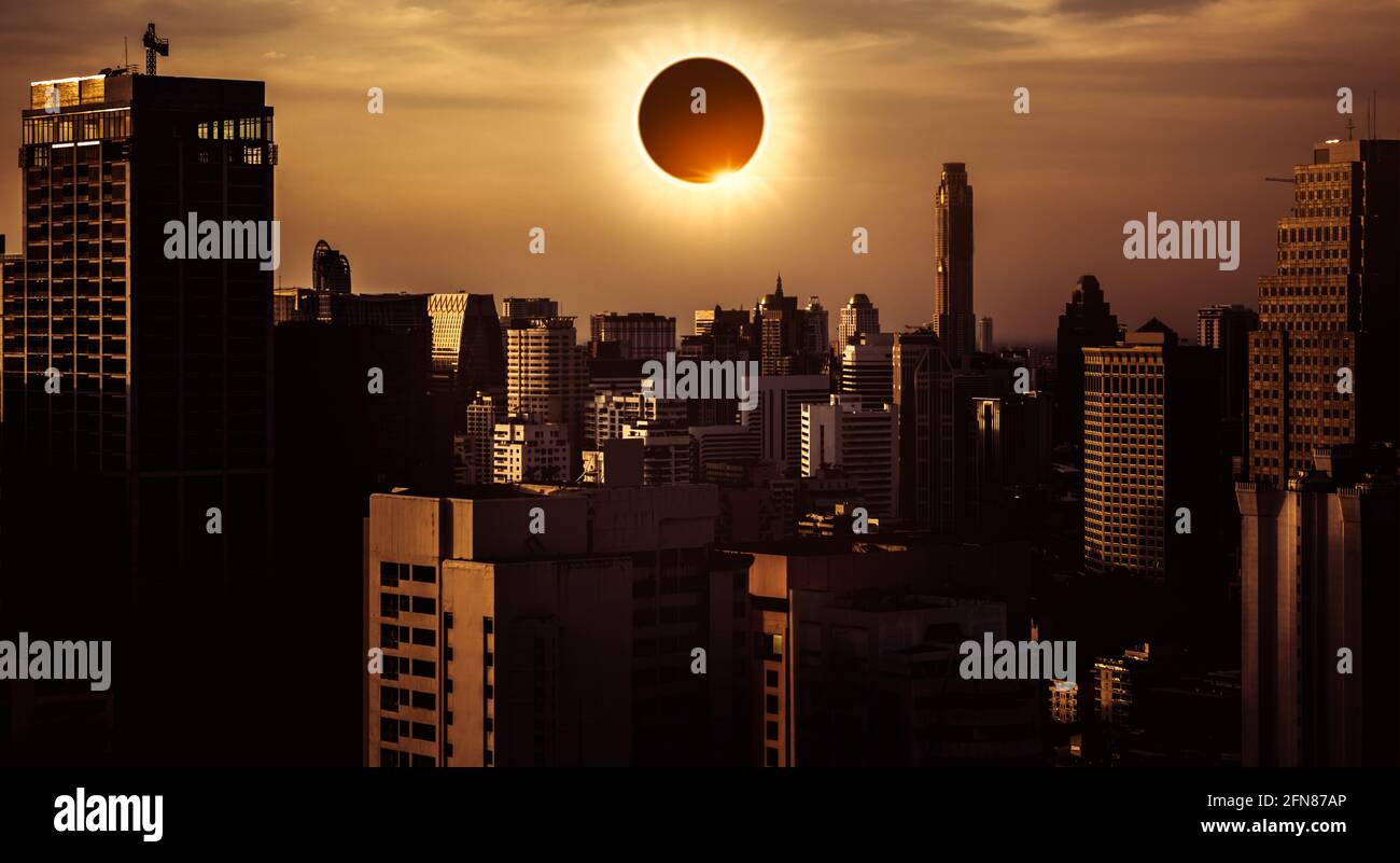 Amazing scientific natural phenomenon. The Moon covering the Sun. Total ...