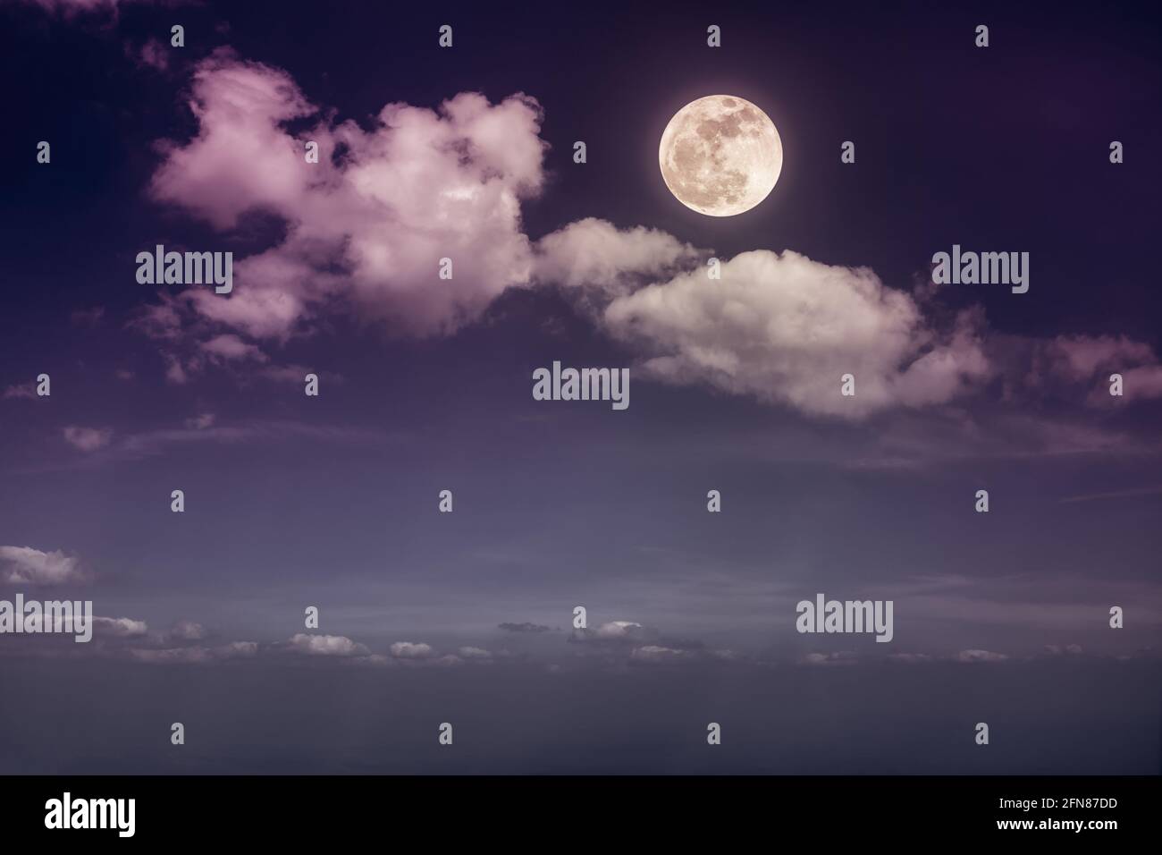 Beautiful skyscape. Landscape of night sky with clouds and bright full ...