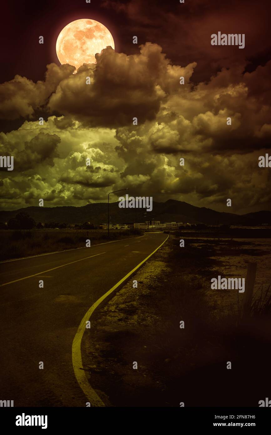 Sky Moon Landscape Road Mountain Road Through The Forest On A Full