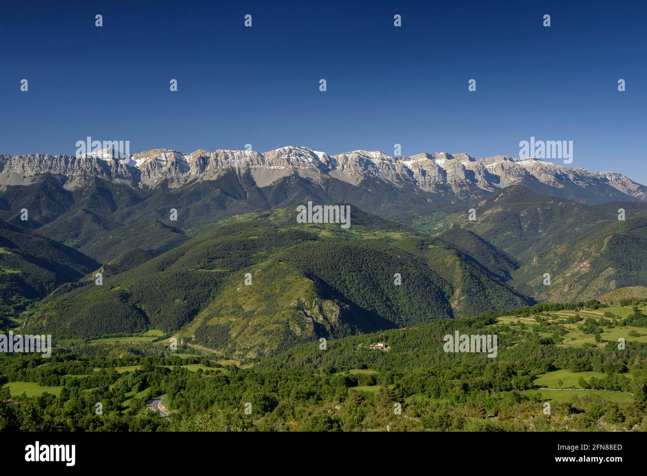 Views of the Serra de Cadí seen from the road to Lles de Cerdanya, in ...