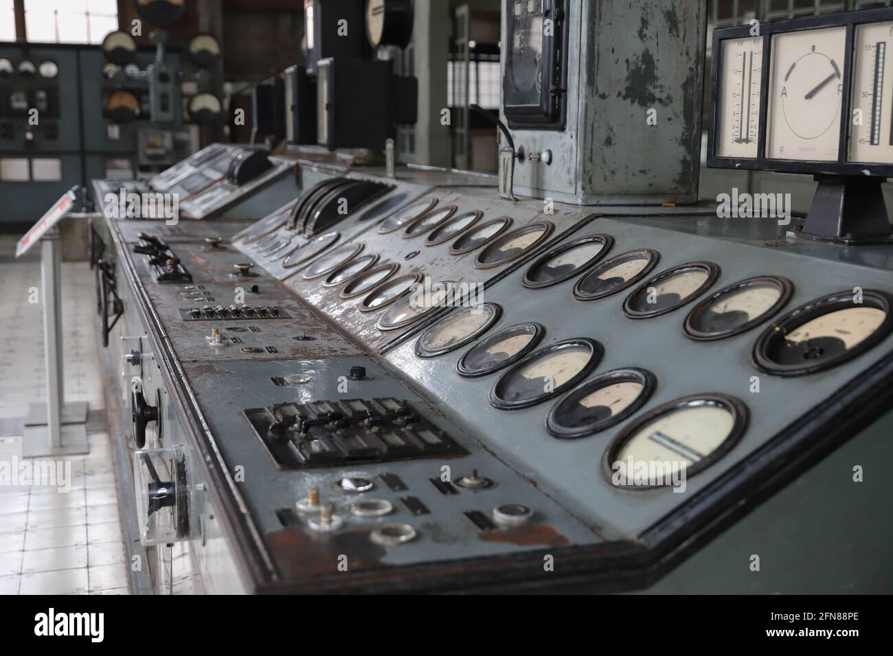 Control Panel of an old Power Plant Stock Photo - Alamy
