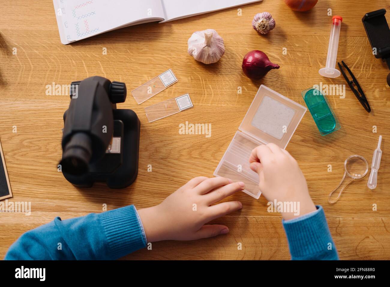 Distance online education, internet learning. boy hands using ...