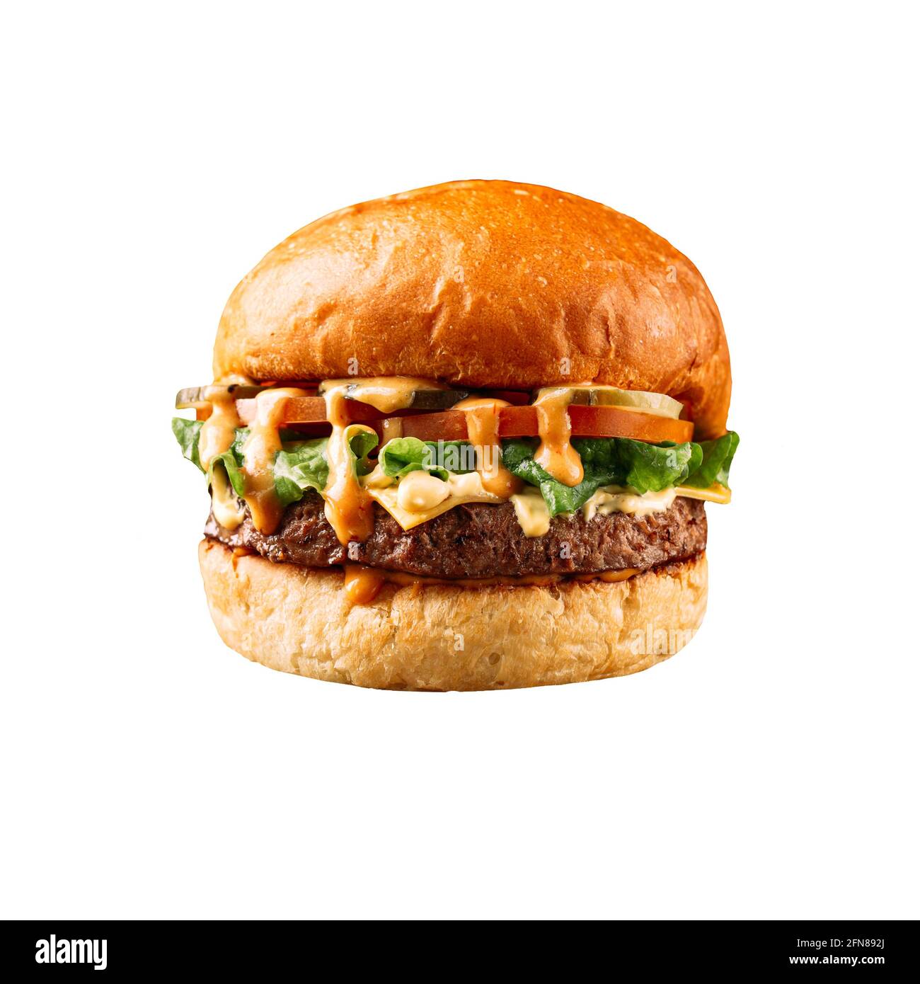 Isolated fresh grilled american cheeseburger Stock Photo - Alamy