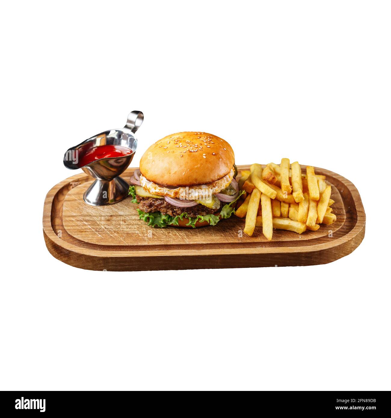Isolated burger set with fries and ketchup Stock Photo - Alamy