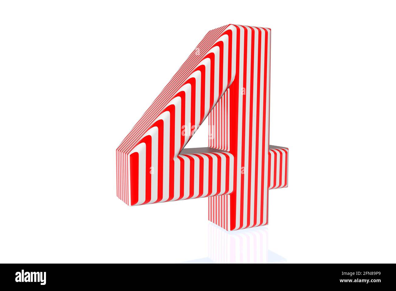 3d illustration, isolate number 4 with red stripes on a white ...