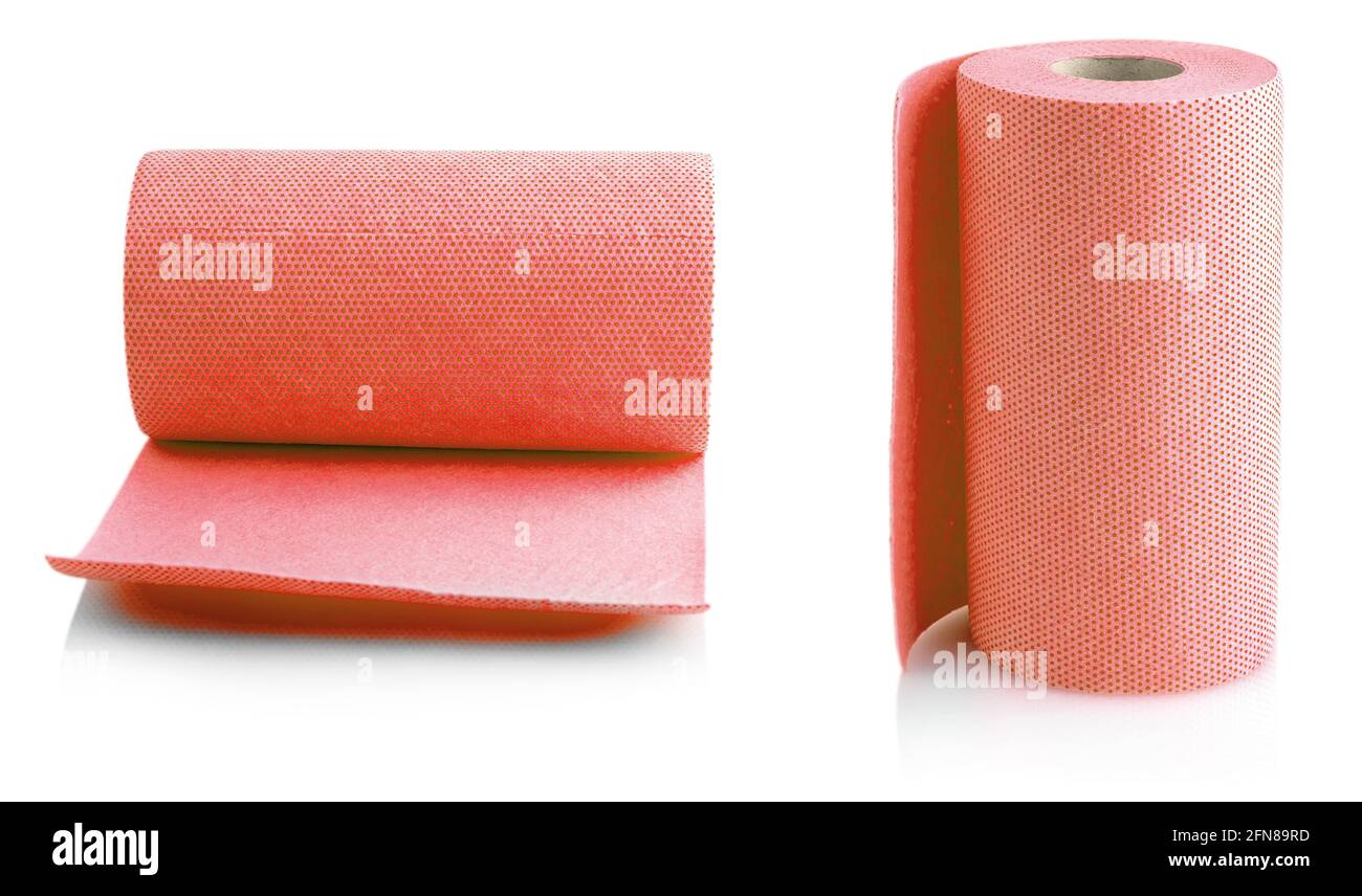 The red paper towel roll carved on a white background with shadow Stock ...