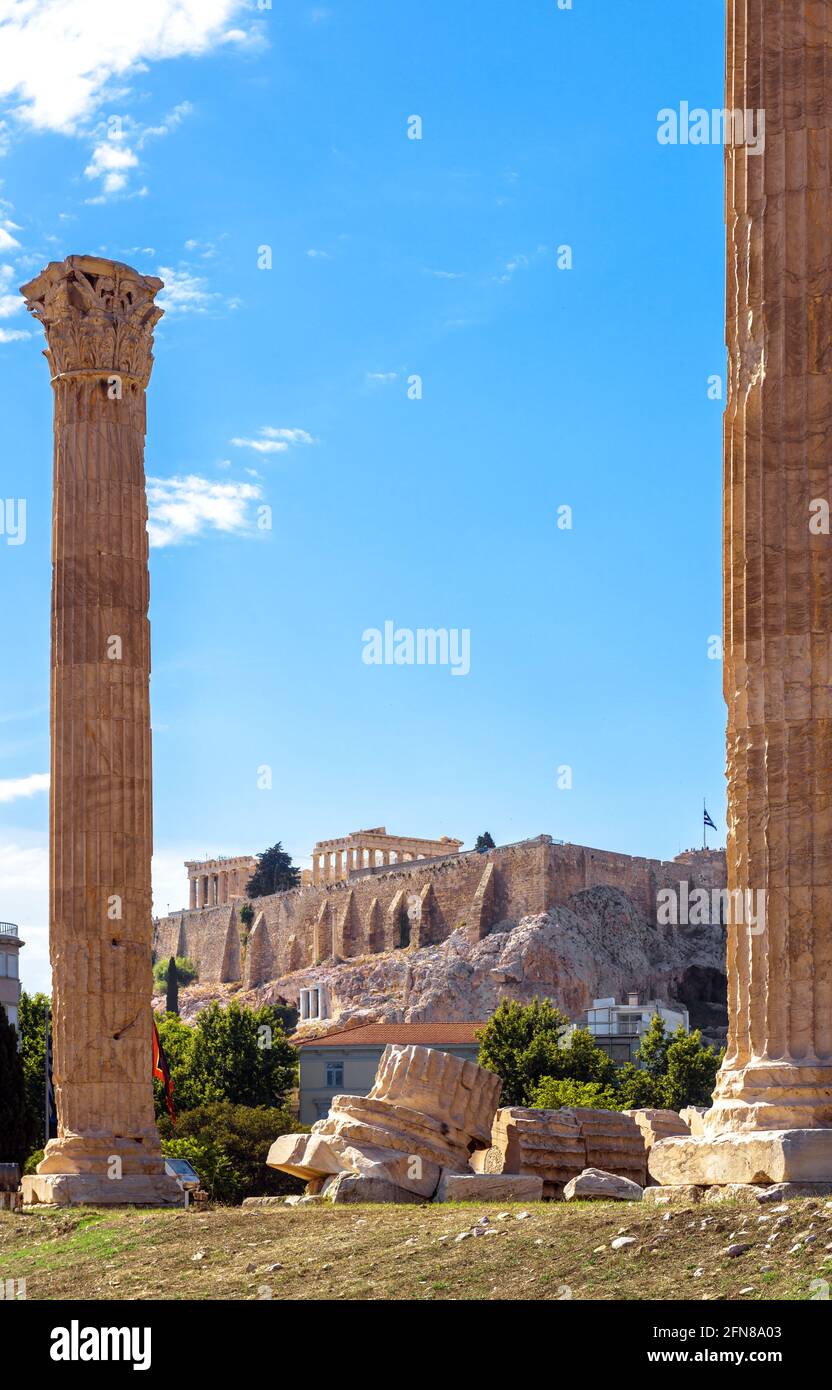 Zeus temple overlooking Acropolis, Athens, Greece. This place is top ...