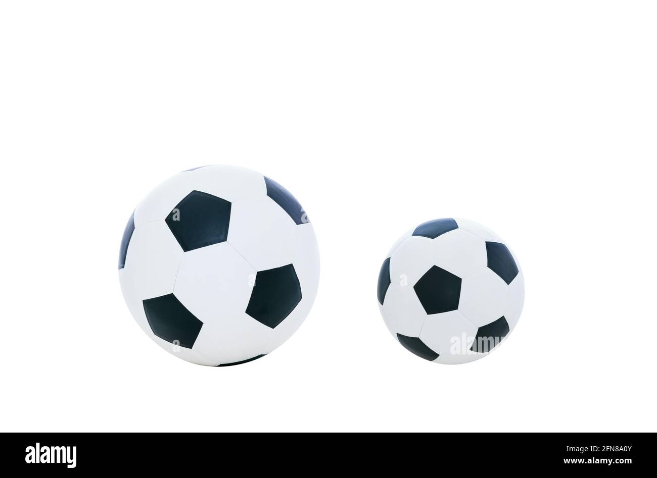 Comparative big and small football. Comparison concept. Isolated on ...