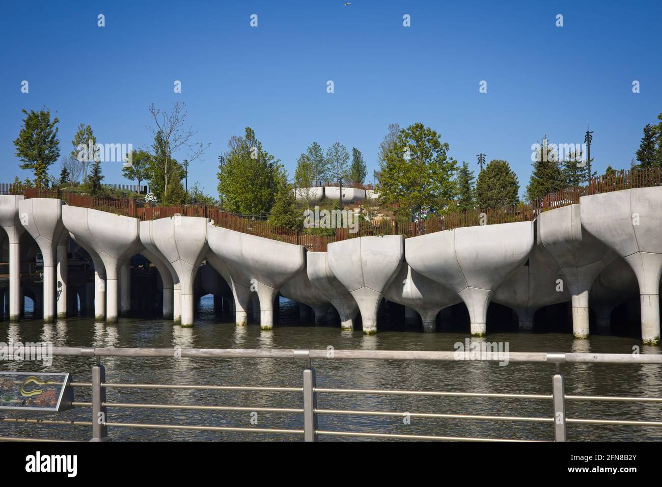 New York, NY, USA - May 15, 2021: Little Island showing concrete pods ...