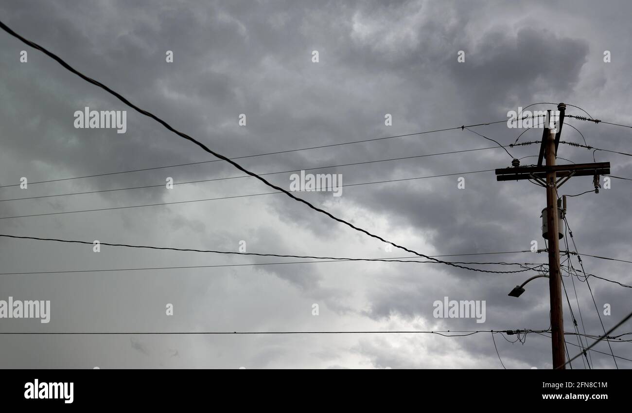 Electrical grid infrastructure, utility pole and overhead power supply ...