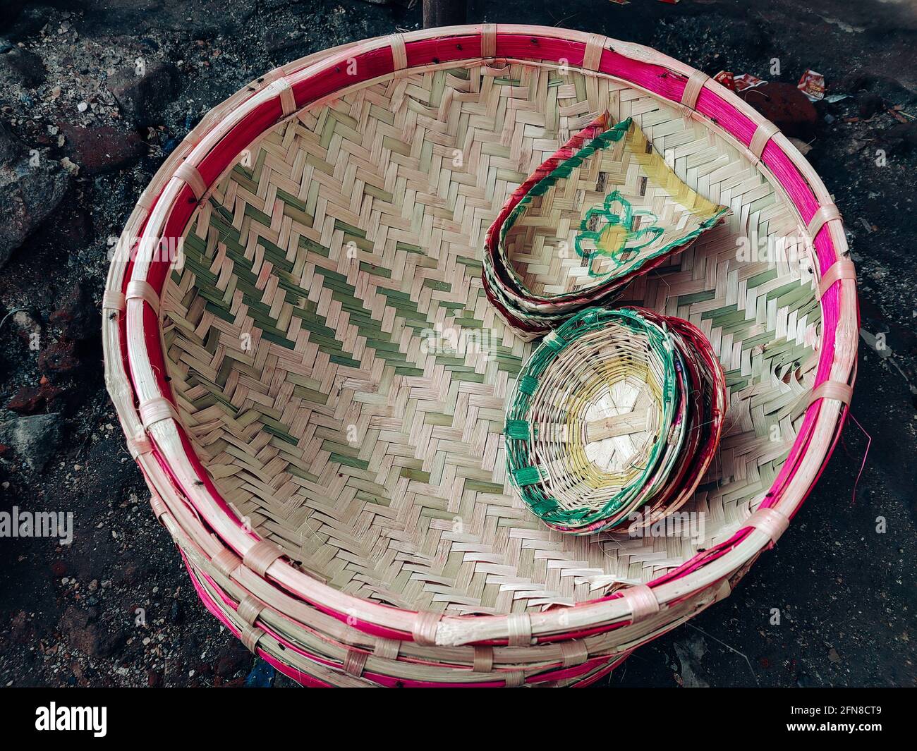 handmade colorful basket - bamboo craft Stock Photo - Alamy