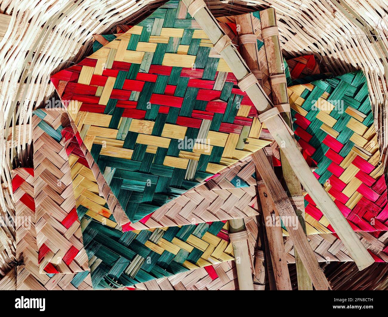hand fans - bamboo wood craft Stock Photo - Alamy