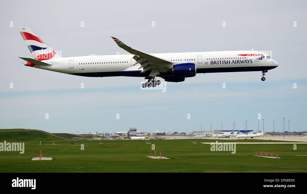 British Airways Airbus A350-1000 approaches the runway to land at ...