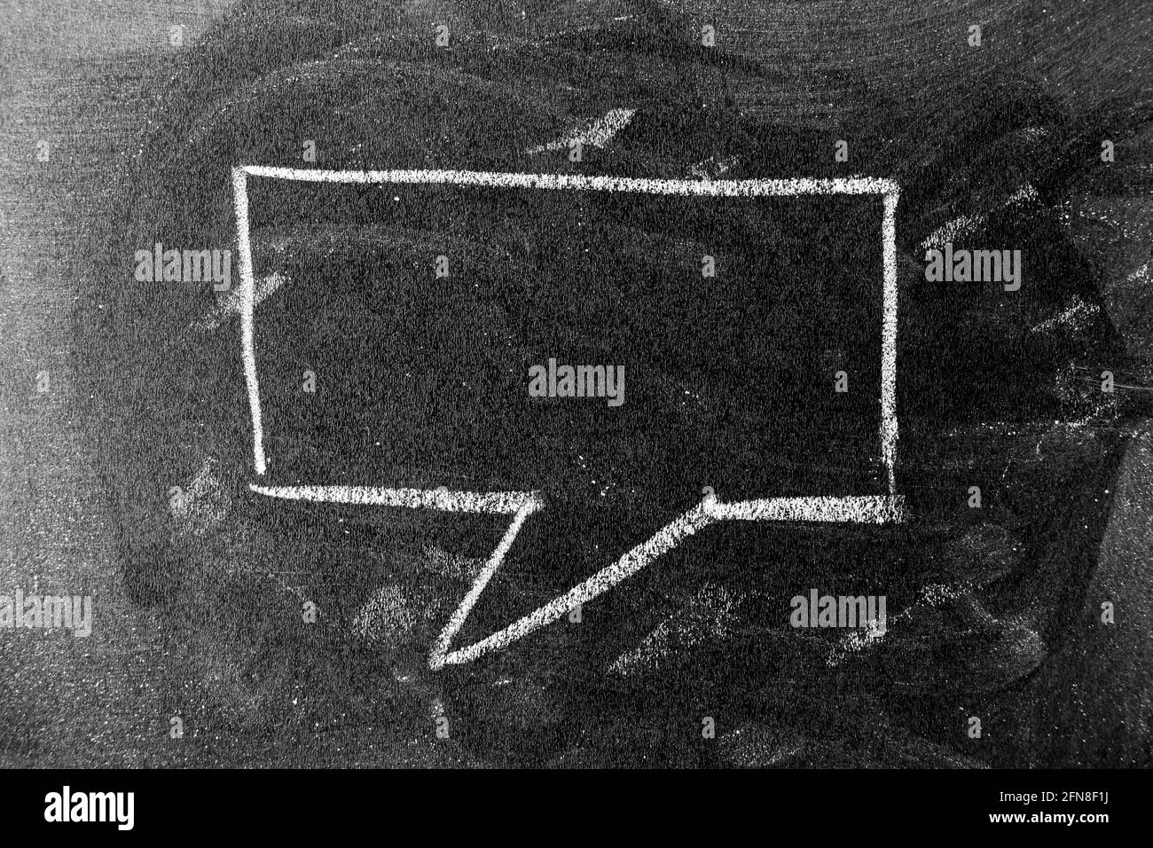 White color chalk hand drawing in square bubble speech shape with blank ...