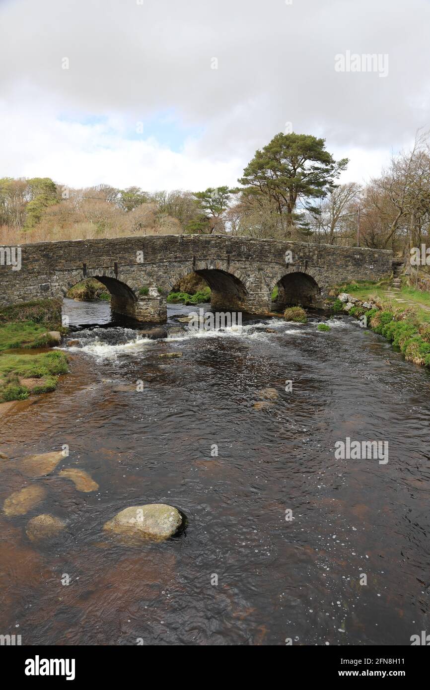 Clappersgate bridge over the River Dart at Postbridge, Devon Stock ...