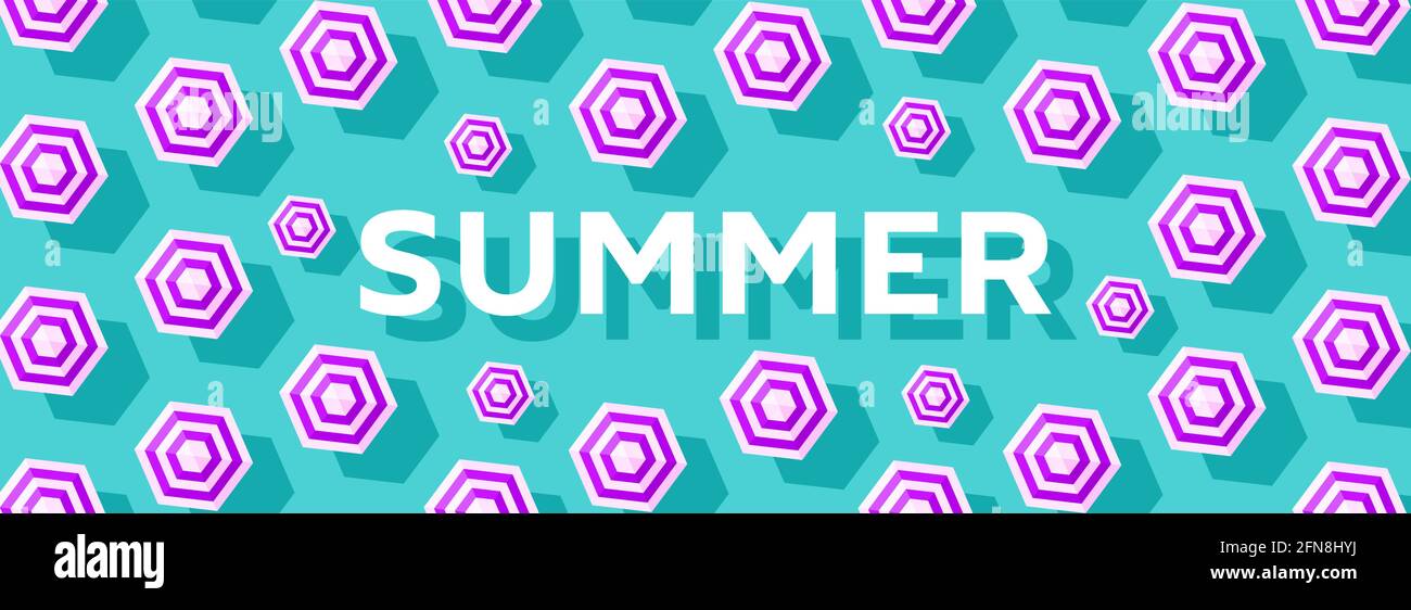 Summer banner layout template design with sun umbrella beach accessory ...