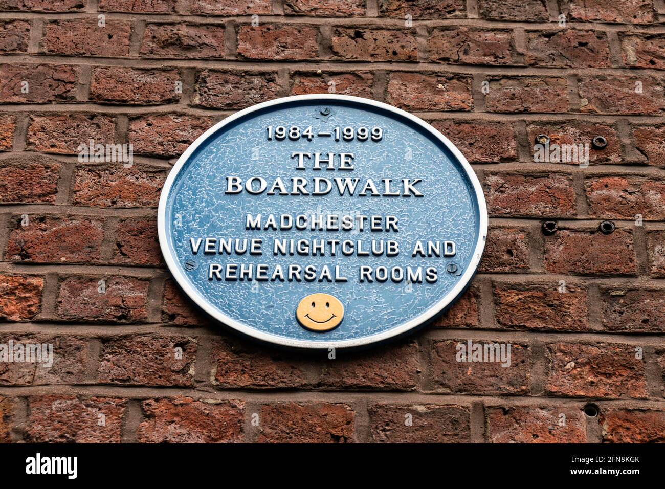 The Boardwalk blue plaque. Little Peter Street, Manchester Stock Photo ...