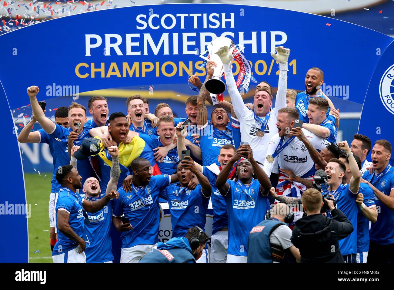 Rangers' James Tavernier lifts the trophy as he celebrates winning the ...