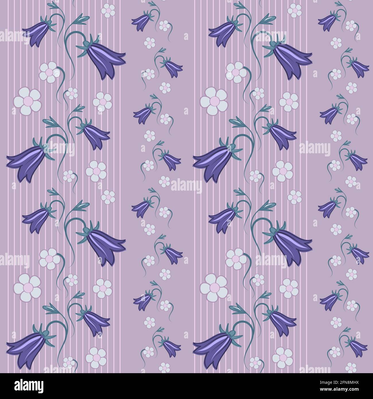 Seamless repeating pattern. Floral wildflowers bluebells and ...