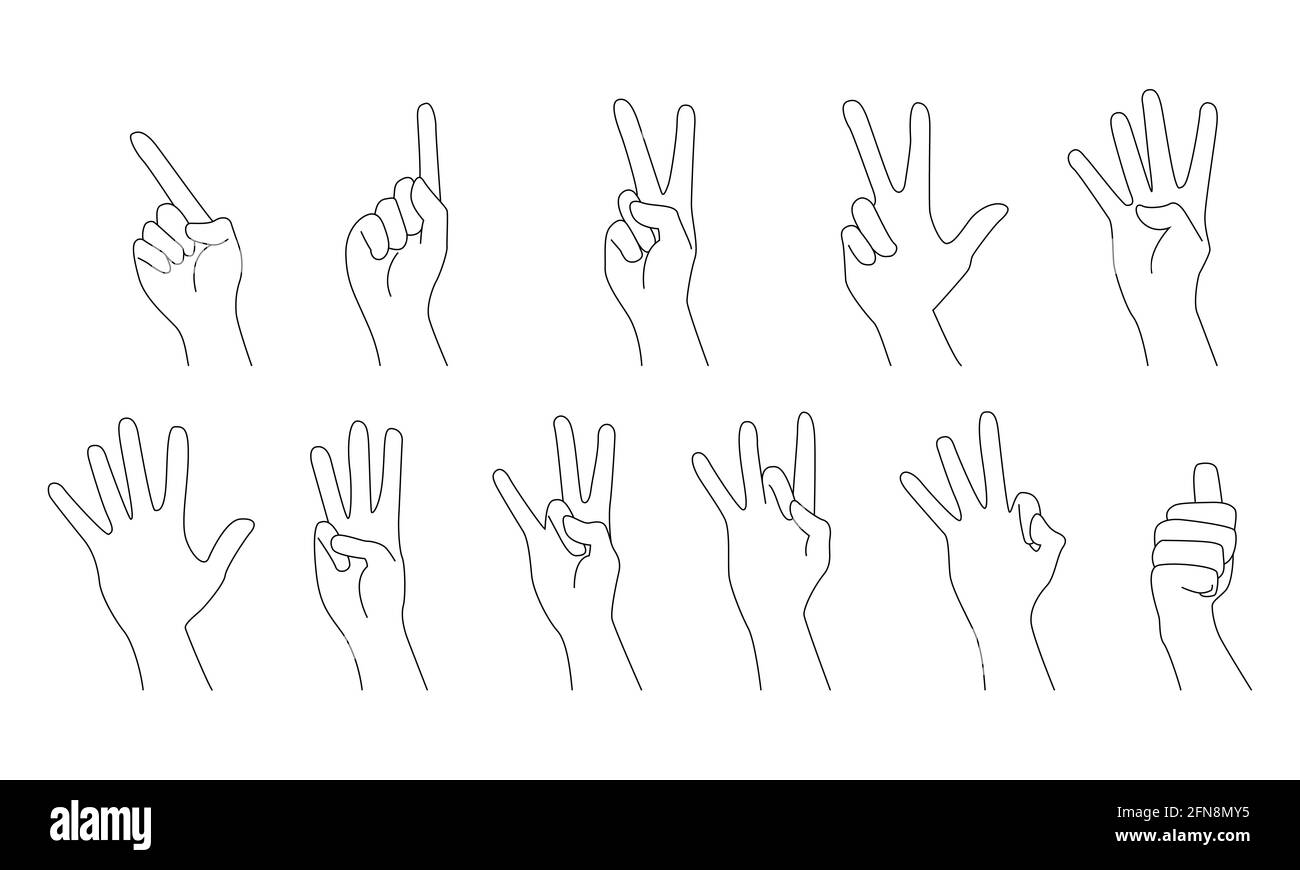Hand gestures with human thumb and finger and palm isolated Black and White Stock Photos ...
