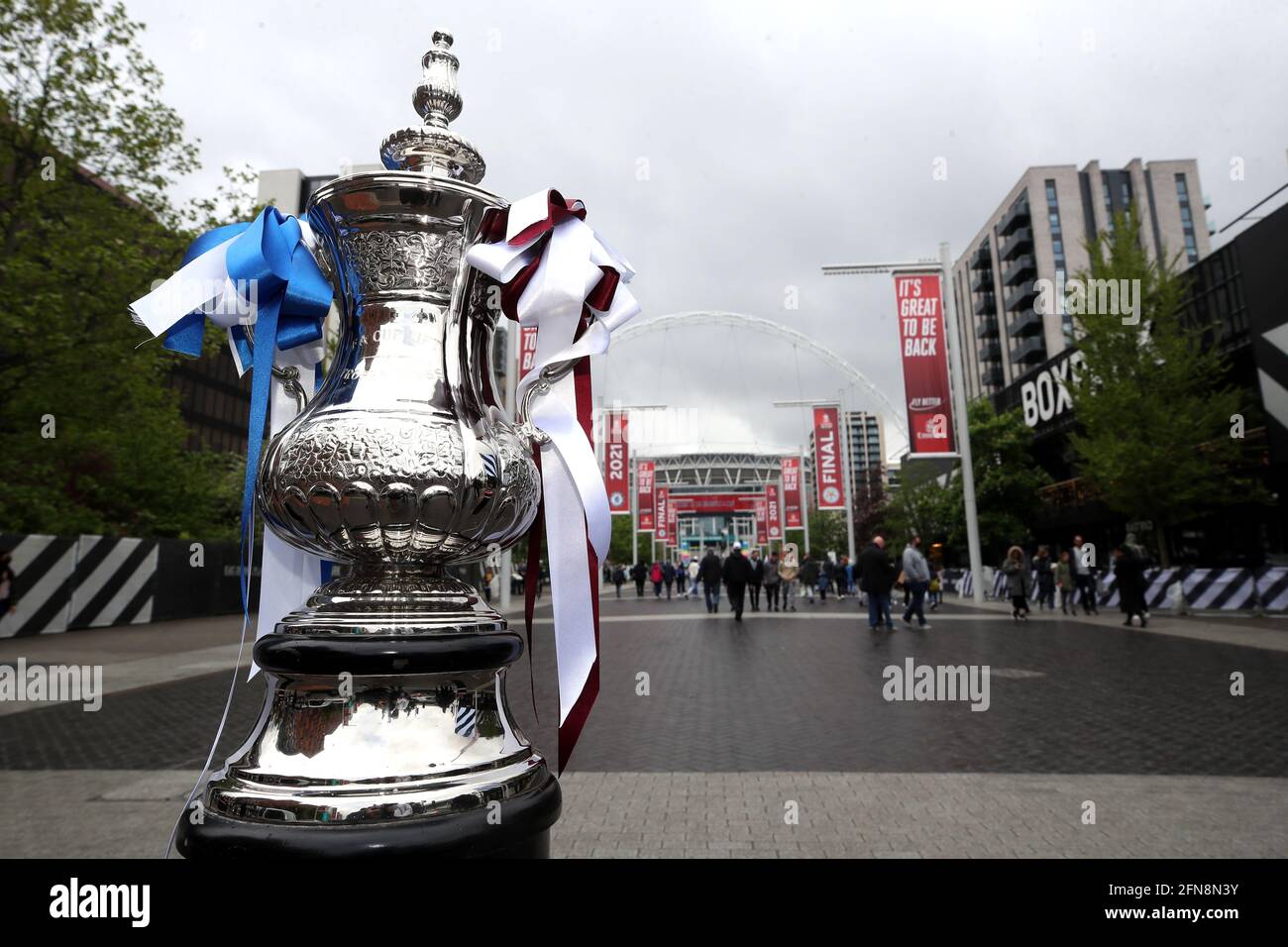 A replica of the trophy on display outside Wembley Stadium, London ...