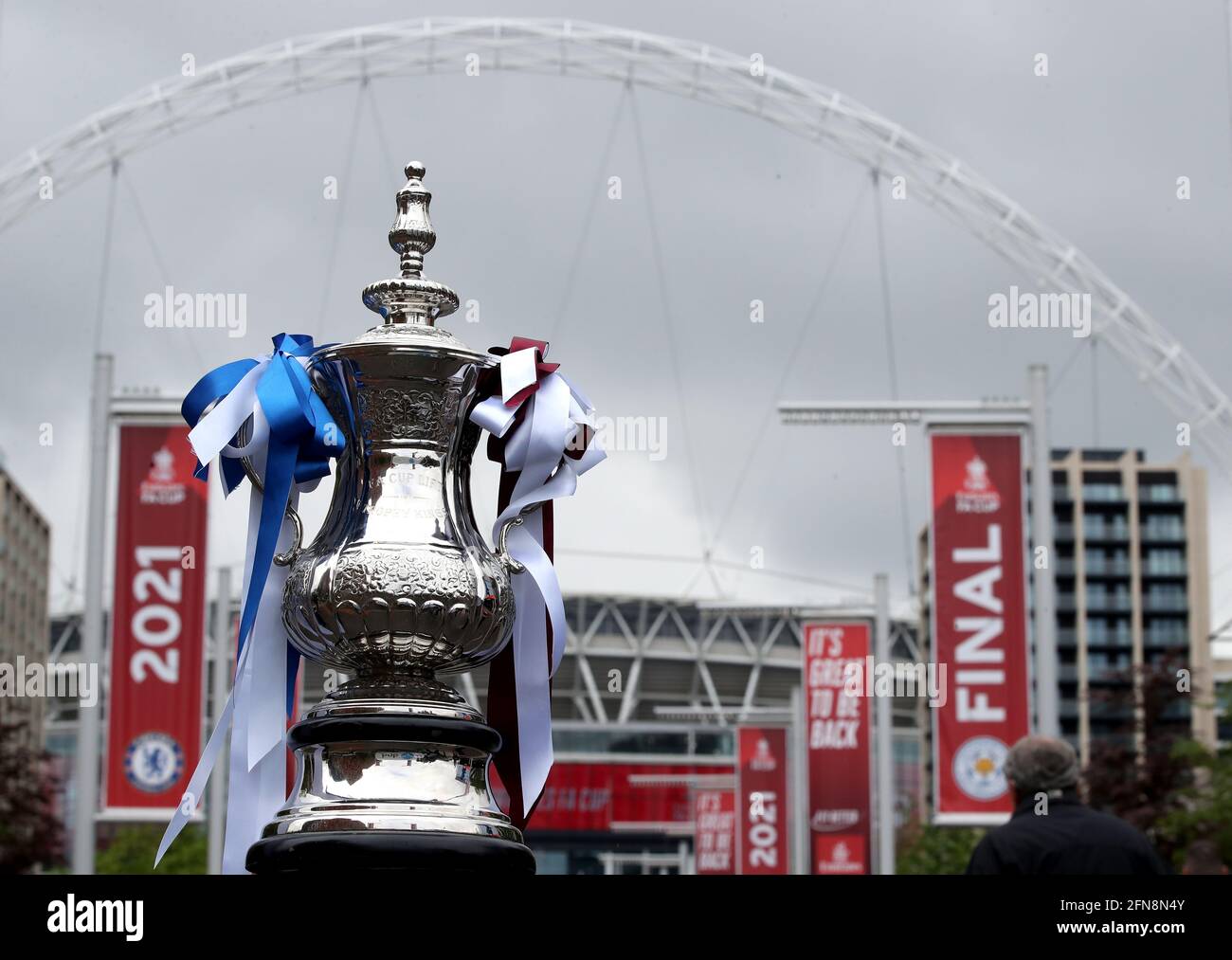A replica of the trophy on display outside Wembley Stadium, London ...