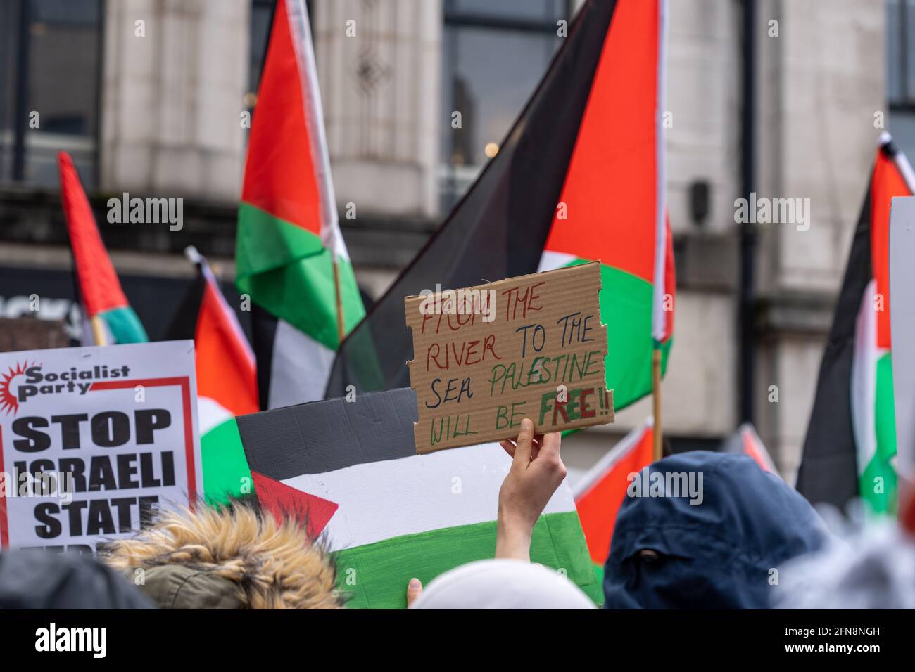 Cardiff, Wales, UK. 15th May 2021. Protesters gather at Cardiff City ...