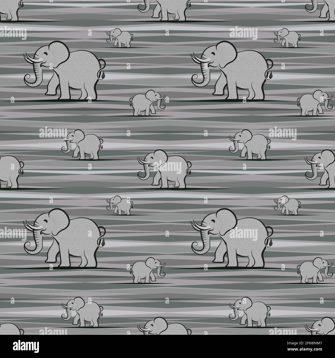 Seamless repeating pattern. Animals, stylized happy elephant on uneven ...