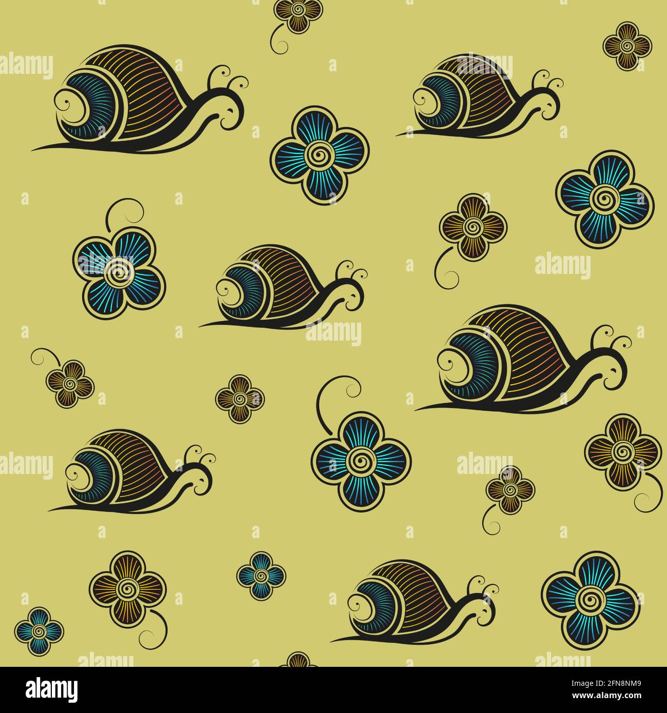Seamless repeating pattern. Snails and flowers Stock Vector Image & Art - Alamy
