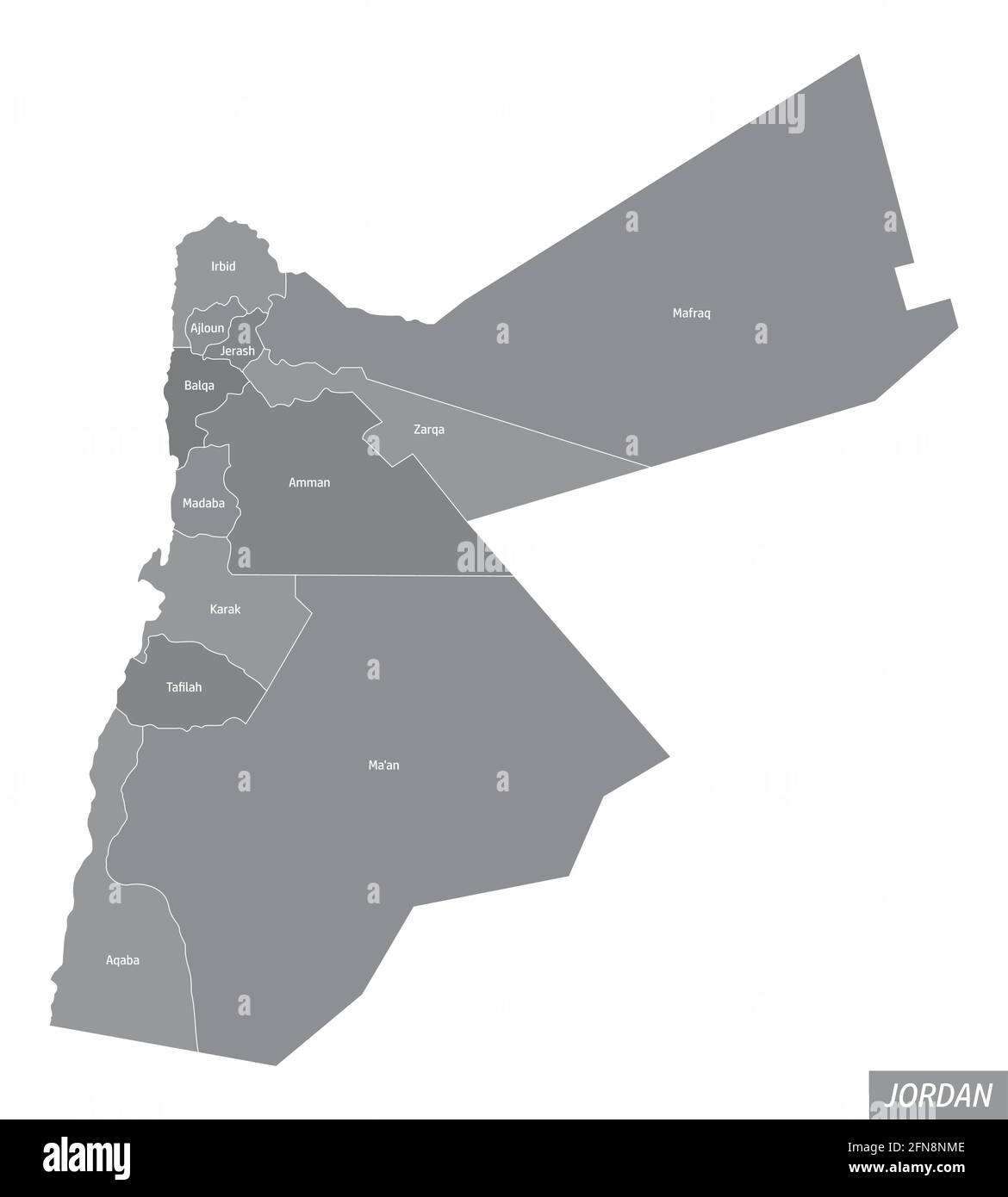 The administrative map of Jordan with labels Stock Vector Image & Art ...