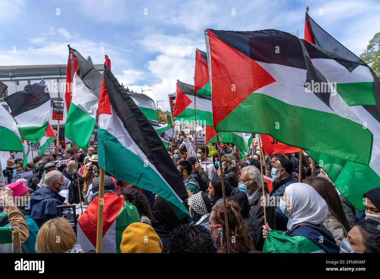 Cardiff, Wales, UK. 15th May 2021. Protesters gather at Cardiff City ...
