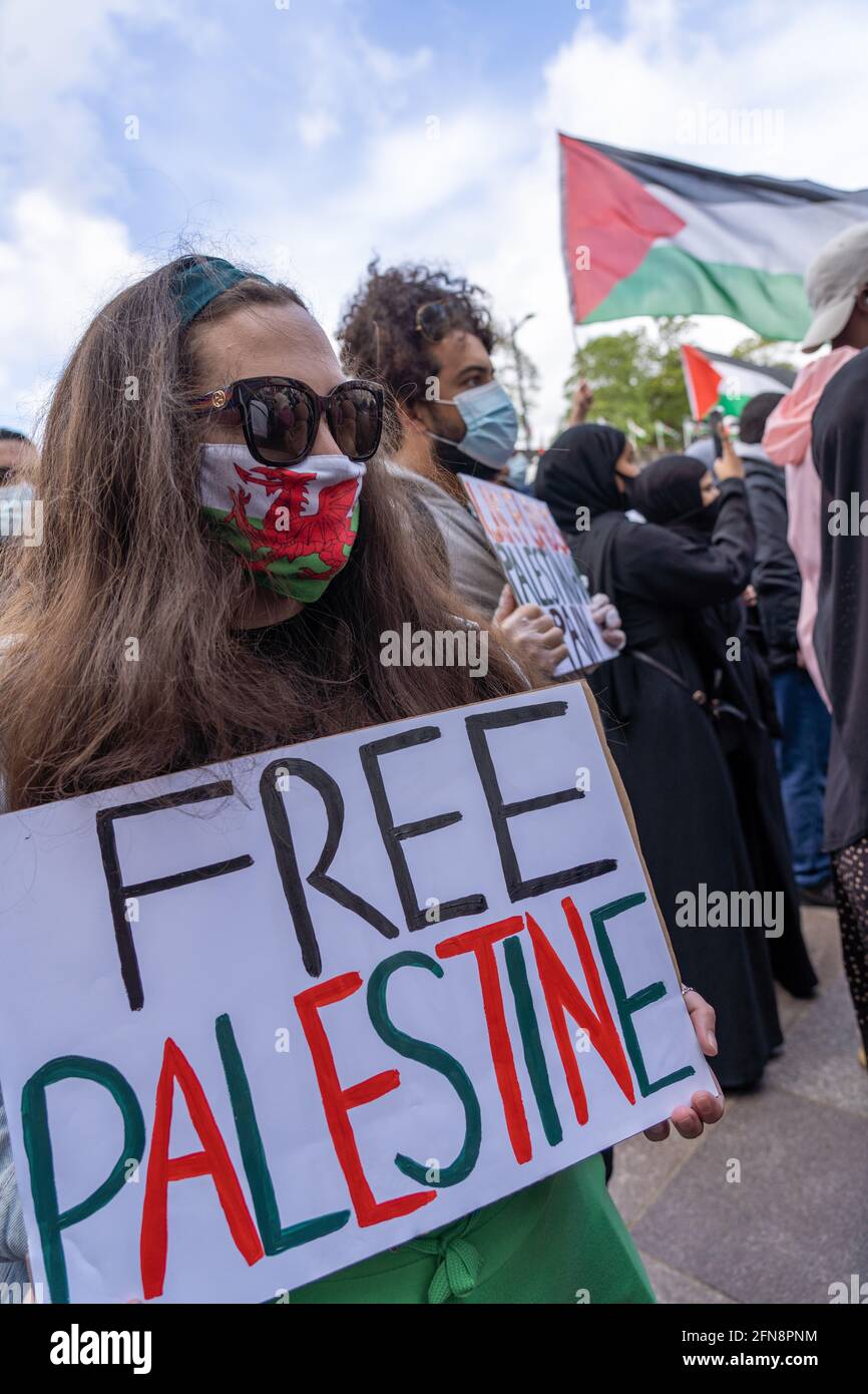 Cardiff, Wales, UK. 15th May 2021. Protesters gather at Cardiff City ...