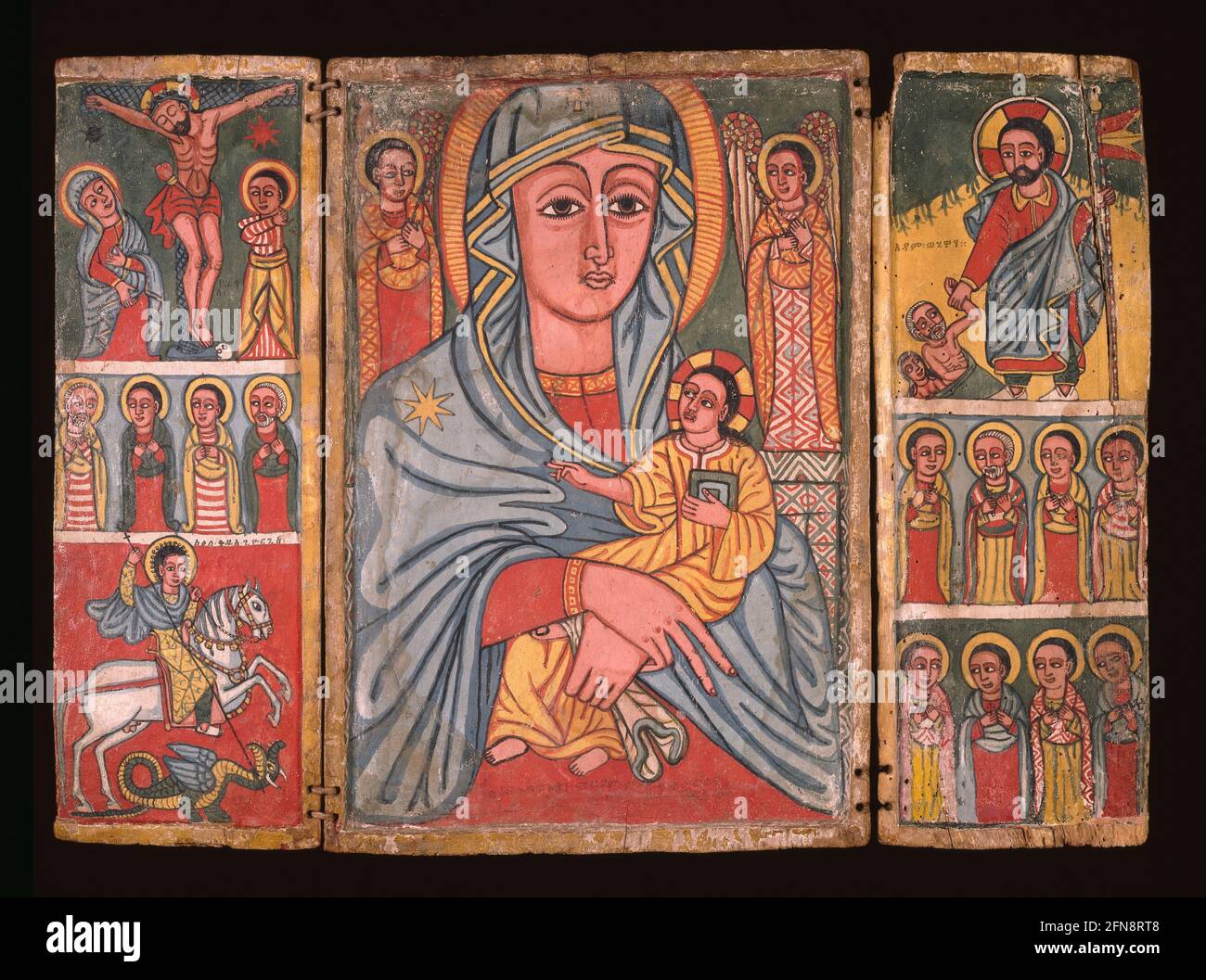 Icon , Late 17th-early 18th century. Triptych of distemper and gesso on wood. Left panel ...