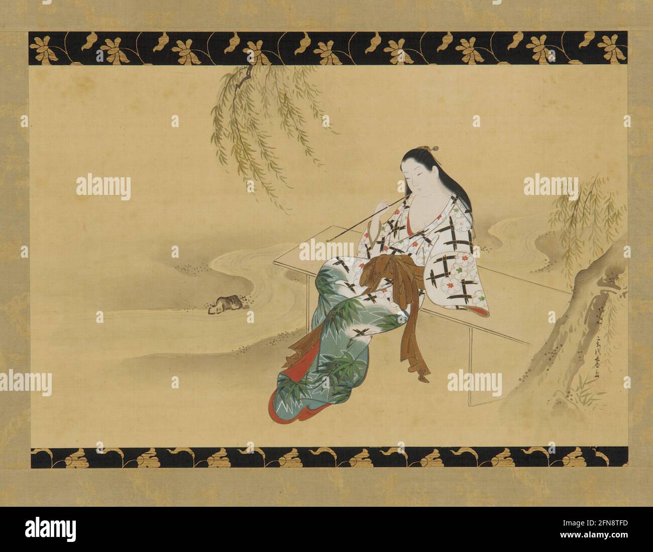 Landscape: a yujo sitting on a bench, 18th century Stock Photo - Alamy