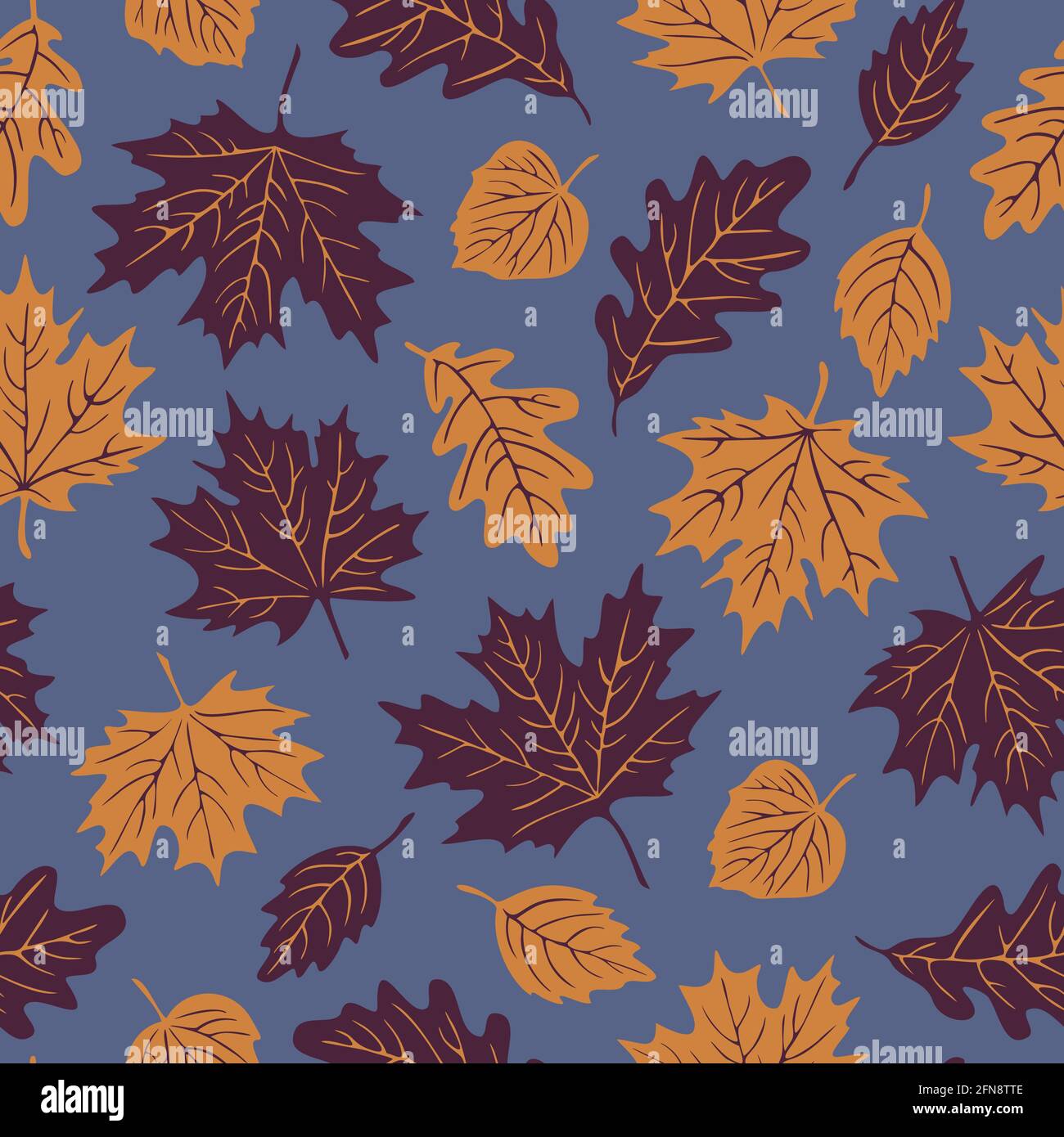 Vector seamless pattern with leaf fall on blue background. Autumn ...