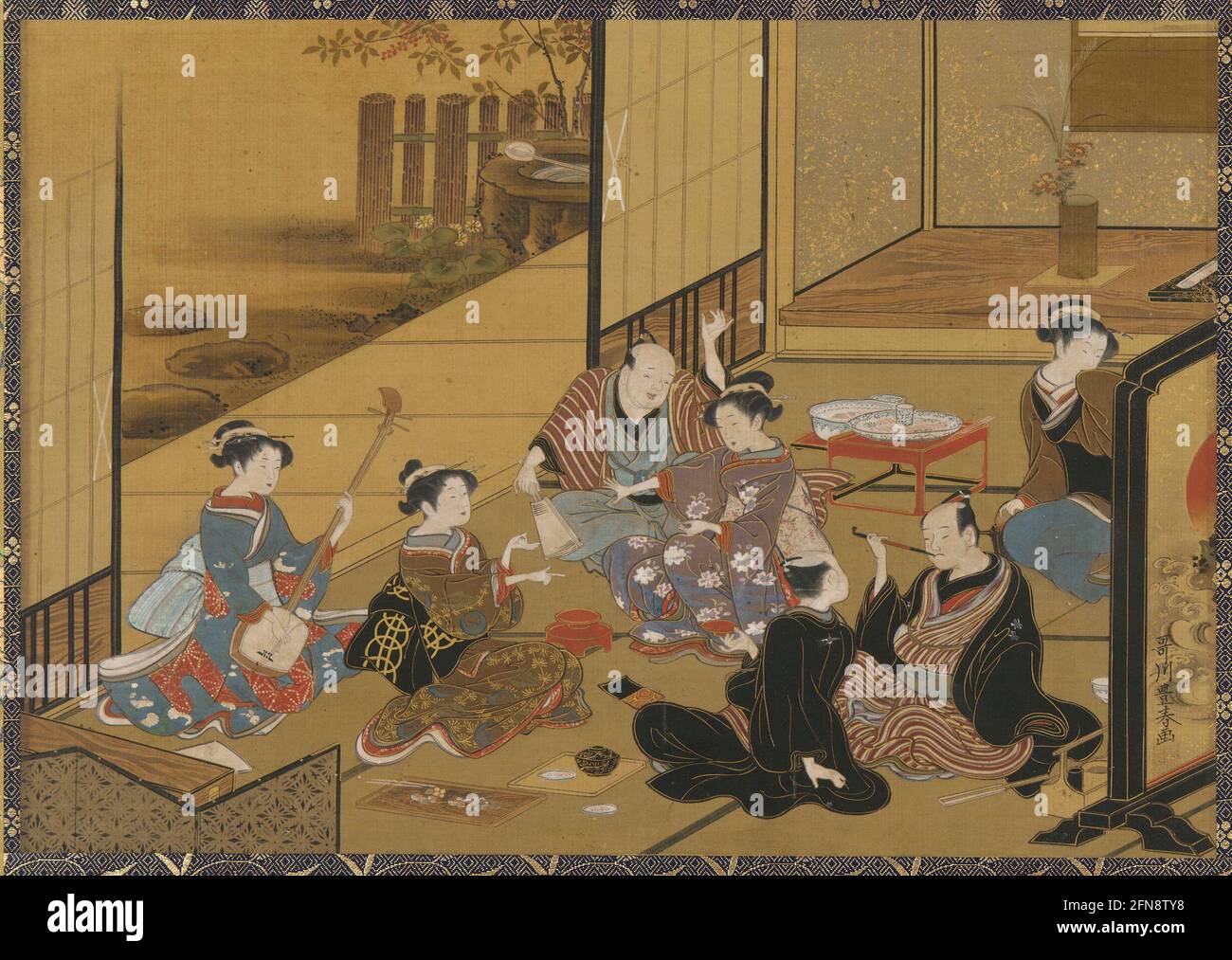 Interior scene of a party with geisha and clients, 1735-1814 Stock ...