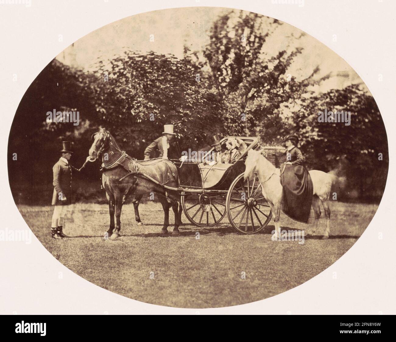 Horse-drawn Carriage and Female Rider, 1858 Stock Photo - Alamy