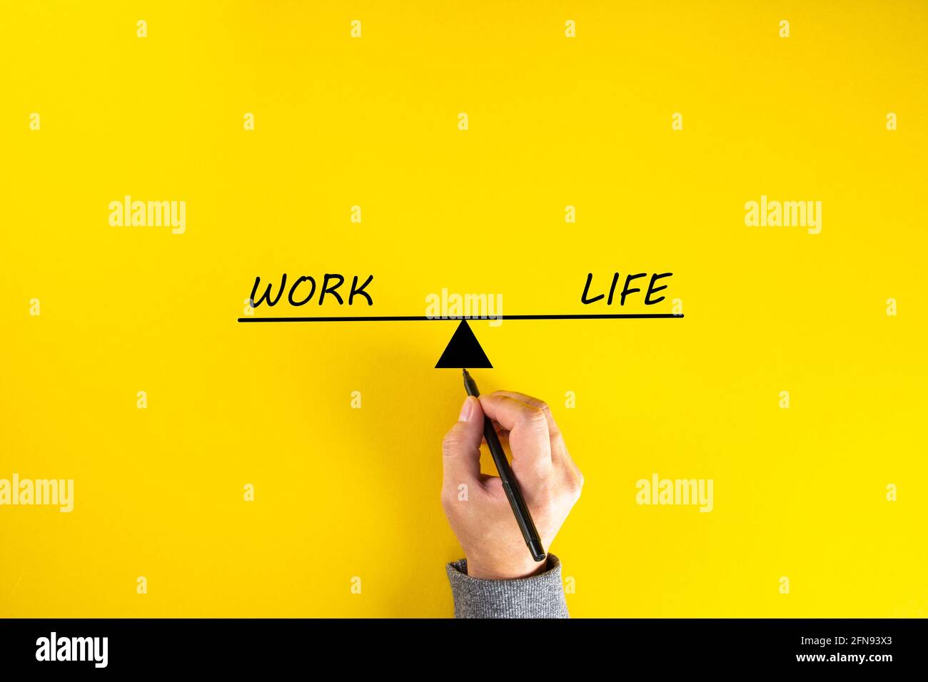 Work and life balance concept, hand drawing on yellow background Stock ...