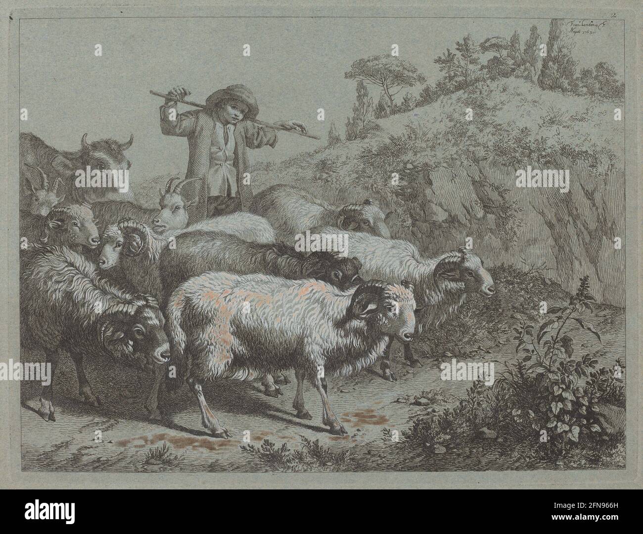 Shepherd with his Flock Stock Photo - Alamy